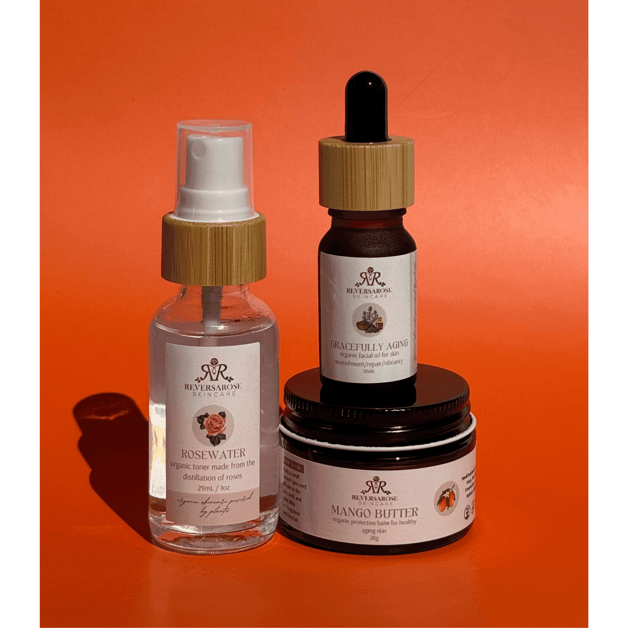 Healthy Aging Sample Trio | Rosewater, Mango Butter & Facial Oil for Y